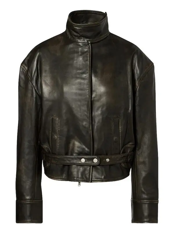 Christopher Esber Burnished Eddie Leather Bomber Jacket - Black