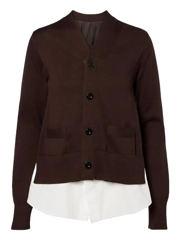 Sacai Layered Cotton Cardigan - Brown