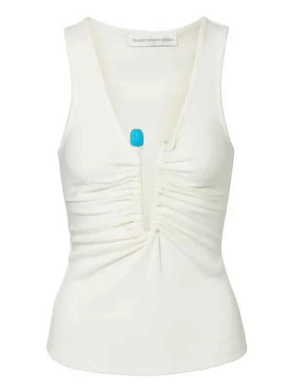 Christopher Esber Crystal Pin Embellished Jersey Tank Top - White