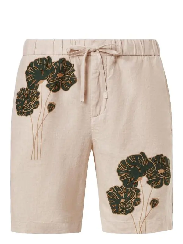 Frescobol Carioca Felipe Floral Linen Bermuda Shorts - Beige