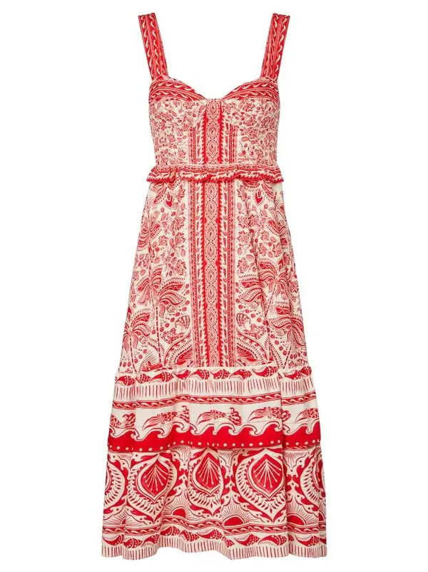 Farm Rio River Ride Linen-blend Bustier Dress - Red