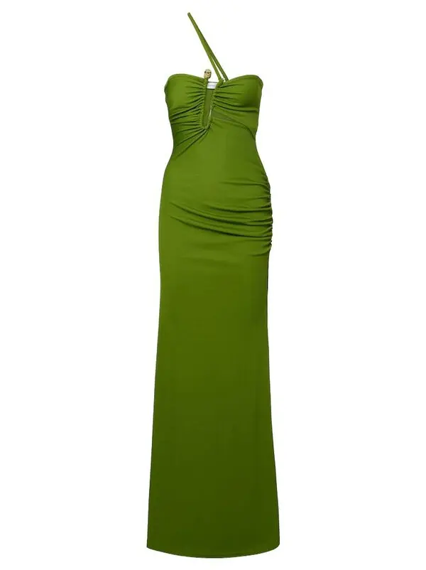 Christopher Esber Crystal Pin Cutaway Embellished Maxi Dress In Cactus - Green