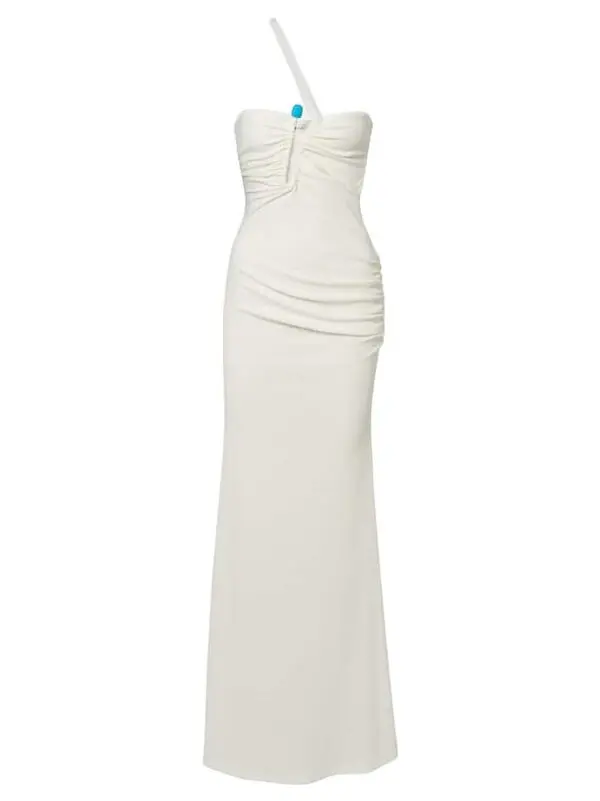 Christopher Esber Crystal Pin Cutaway Embellished Maxi Dress - White