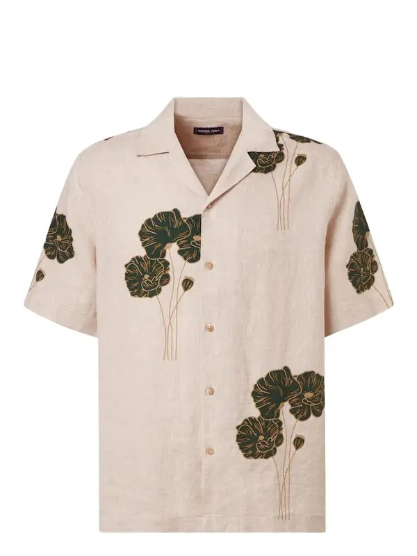 Frescobol Carioca Roberto Floral Linen Bowling Shirt - Beige