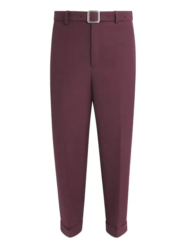 JIL SANDER Wool Belted Trousers - Red