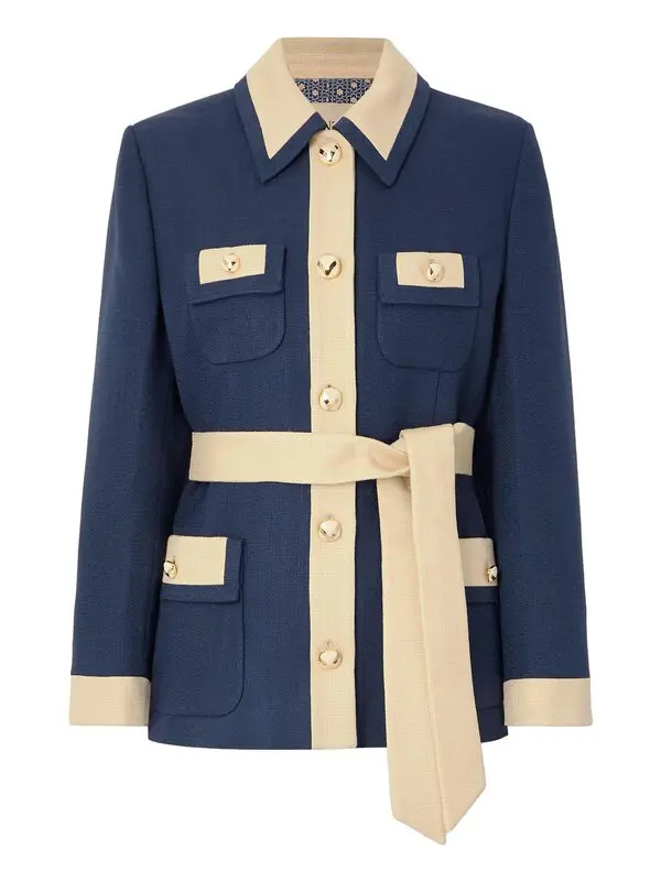 Valentino Garavani Belted Two-tone Canvas Jacket - Blue