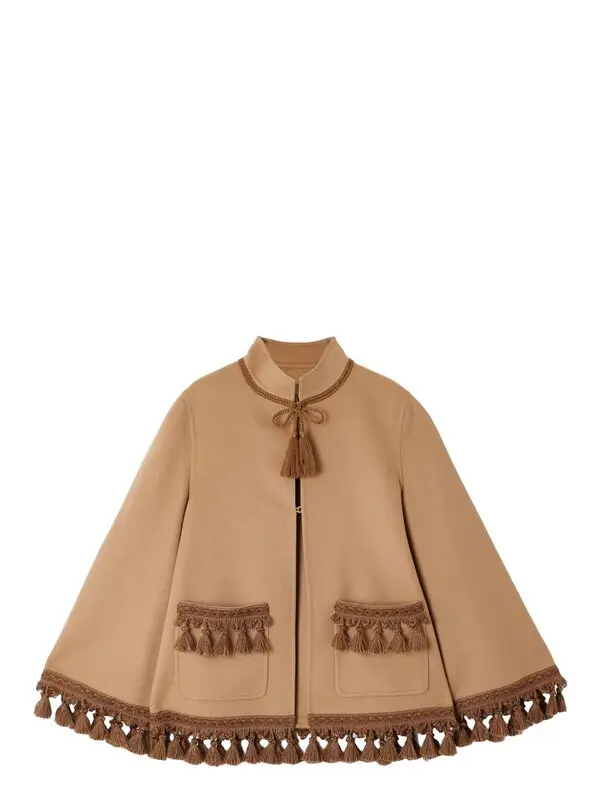 Valentino Garavani Wool And Cashmere-blend Tasseled Jacket - Brown