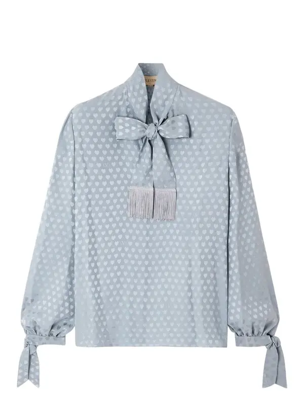 Valentino Garavani Fringed Tie-neck Silk-jacquard Blouse - Blue