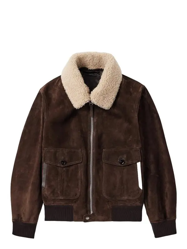 TOM FORD Shearling-trimmed Suede Jacket - Brown