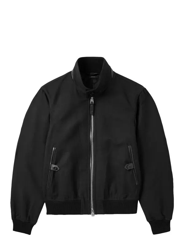 TOM FORD Leather-trimmed Wool And Silk-blend Twill Bomber Jacket - Black