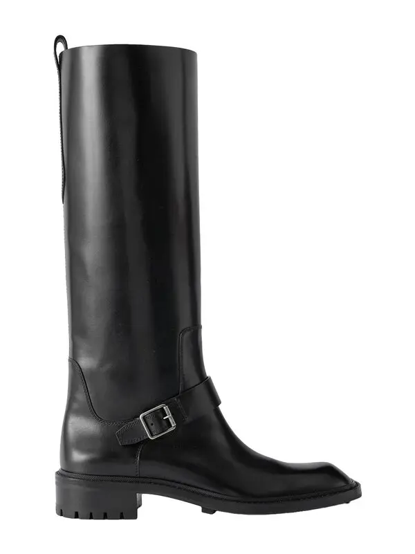 Saint Laurent Vadim Buckled Leather Knee Boots - Black