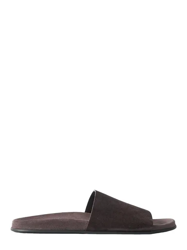 THE ROW Hugh Suede Slides - Brown