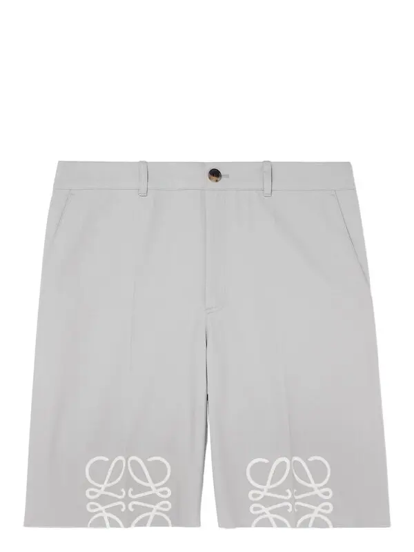 Loewe Straight-leg Logo-print Distressed Cotton-twill Shorts - Gray