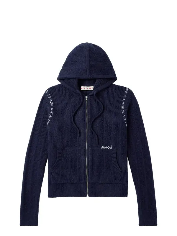 Marni Embroidered Zip-up Hoodie - Blue