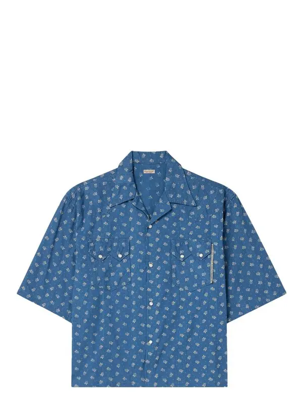 Kapital Camp-collar Cotton-dobby Shirt - Blue