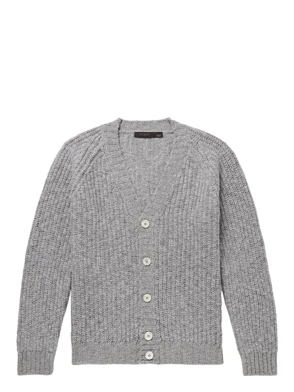 SLOWEAR Incotex Zanone Ribbed Wool Cardigan - Gray