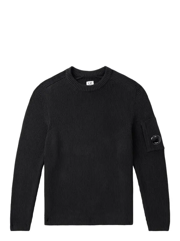 C.P. COMPANY Logo-appliquéd Ribbed Cotton-blend Sweater - Black