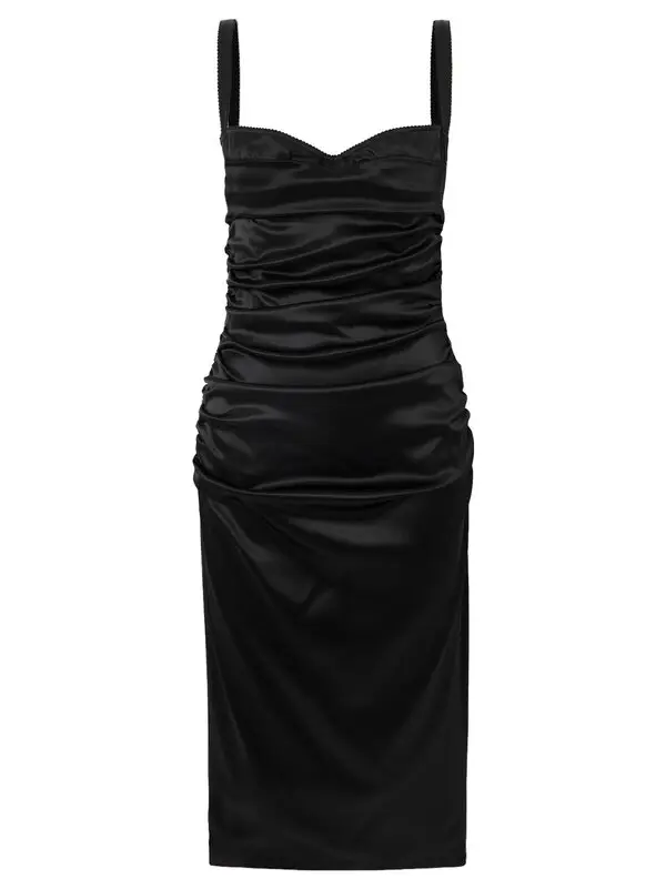 Dolce & Gabbana Gathered Satin Bustier Midi Dress - Black