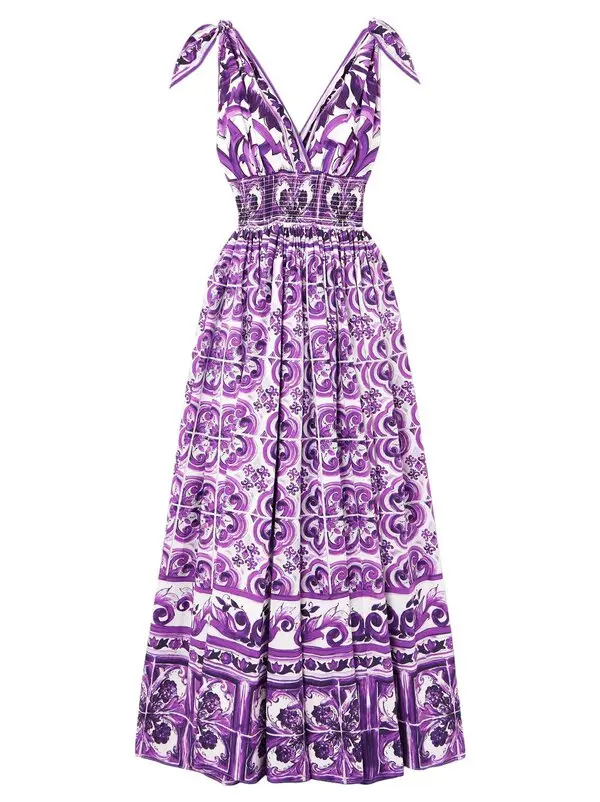 Dolce & Gabbana Printed Cotton-poplin Midi Dress - Purple