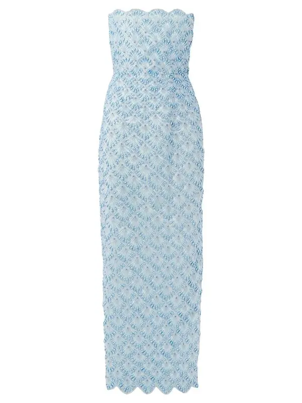CLIO PEPPIATT Ariel Strapless Scalloped Embellished Gown - Blue