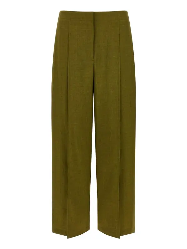 Theory Deep Pleat Wide Leg Trousers - Green