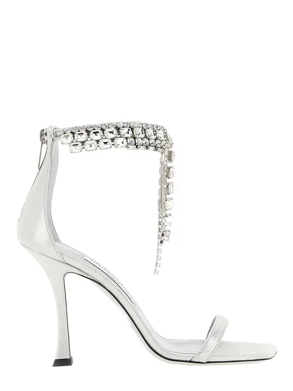 JIMMY CHOO Verity Laminated Suede Sandals - Silver