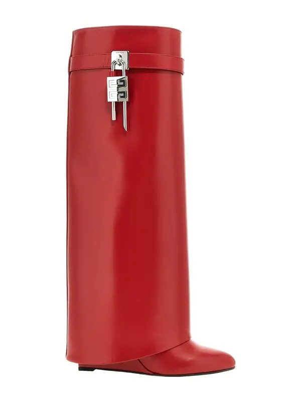 Givenchy Shark Lock Leather Tube Boots - Red