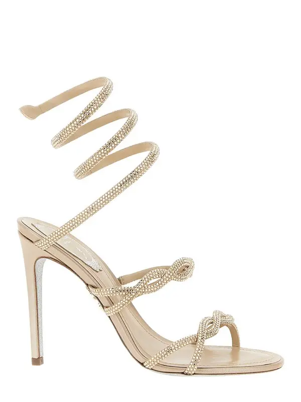 Rene Caovilla Braid Cleo Rhinestone Stiletto Sandals - Beige