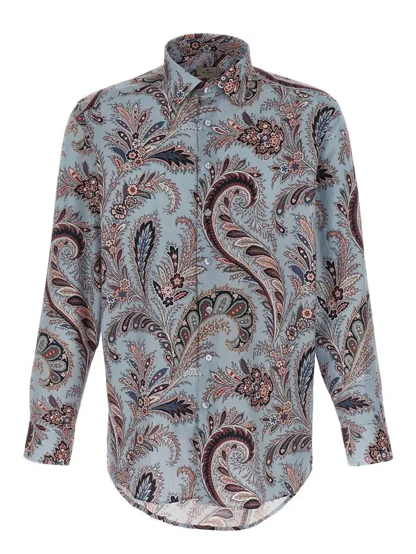 Etro Floral Paisley Print Cotton Shirt - Light Blue