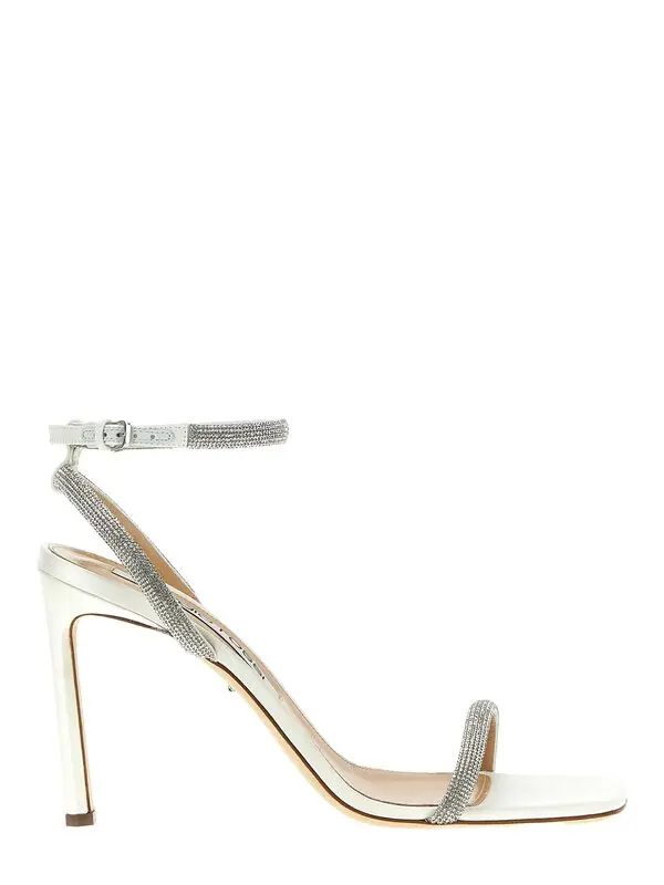 SERGIO ROSSI Satin Sandals With Rhinestone Embellishment - White