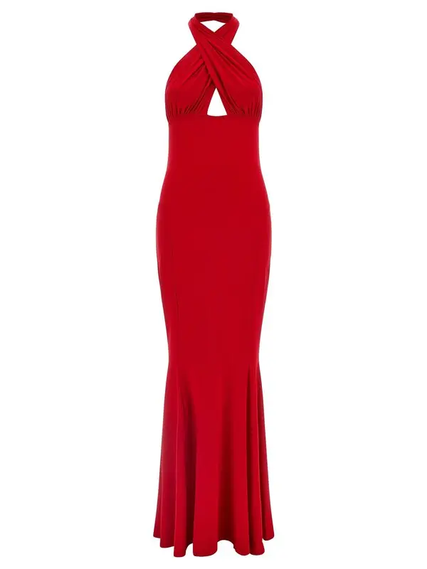 Norma Kamali Cross Halter Fishtail Dress - Red