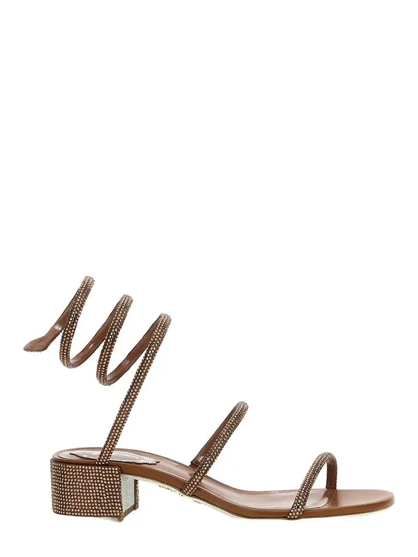 Rene Caovilla Cleo Rhinestone Appliqué Sandals - Brown