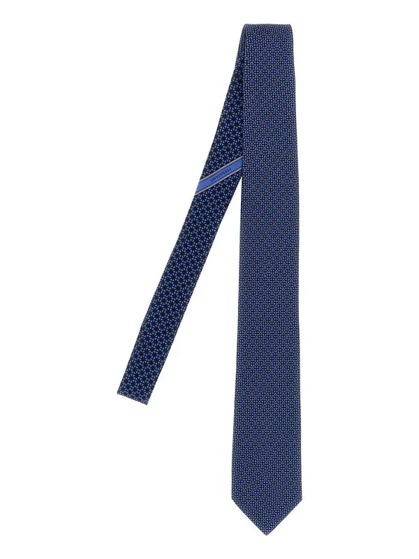 FERRAGAMO Gancini + Cuori Print Tie - Blue