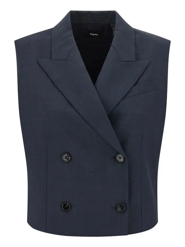 Theory Double-breasted City Twill Vest - Blue
