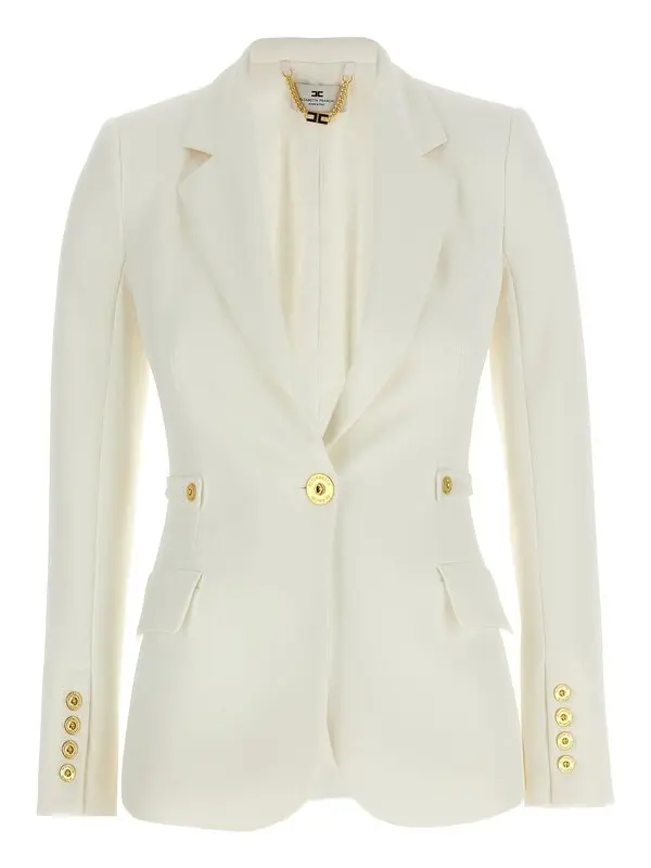 Elisabetta Franchi Jewel Strap Crepe Blazer - White
