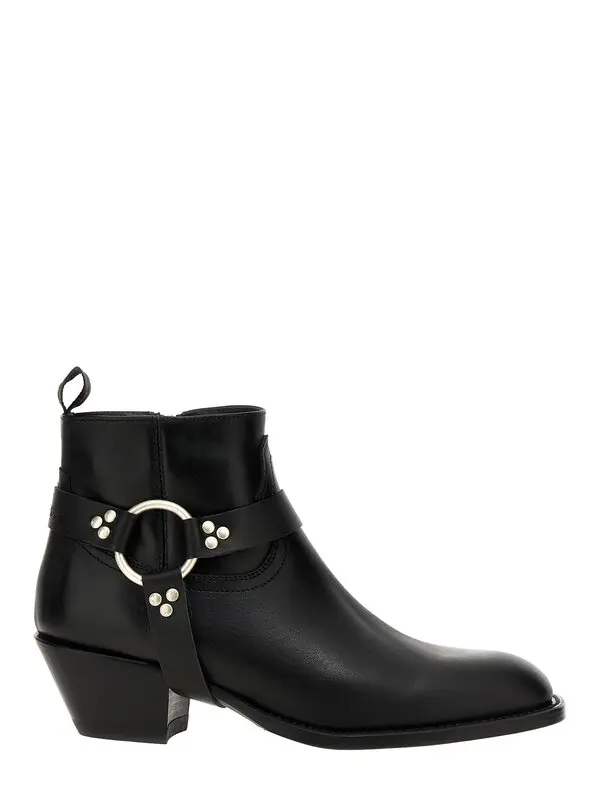 SONORA Leather Ankle Boots With Belt Detail - Black