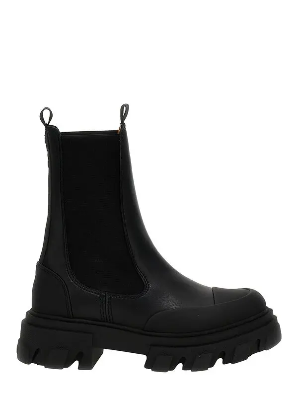 GANNI Leather Ankle Boots - Black