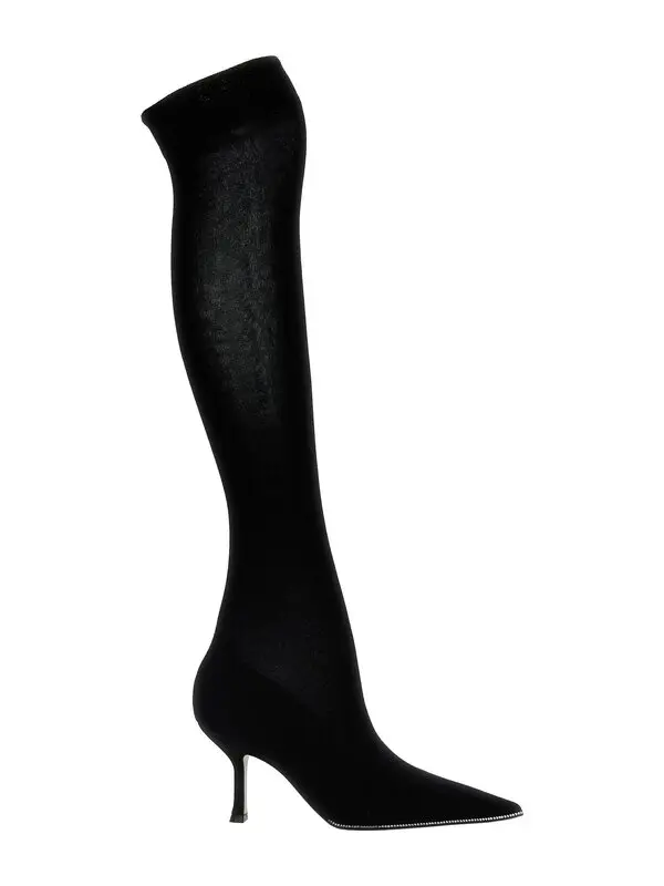 Rene Caovilla Knitted Sock Boots With Rhinestone Detailing - Black