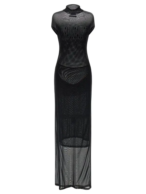Jean Paul Gaultier Flocked Long Dress - Black