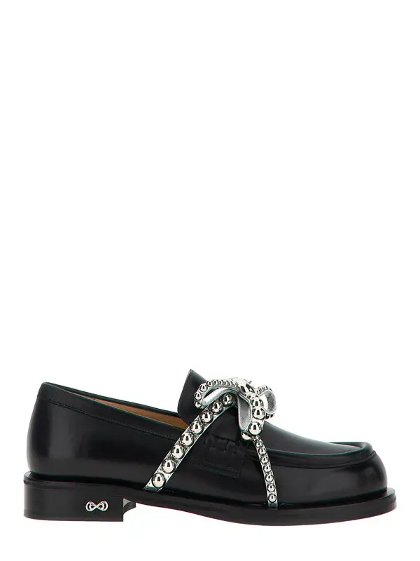 Mach & Mach Crystal Studs Leather Loafers - Black