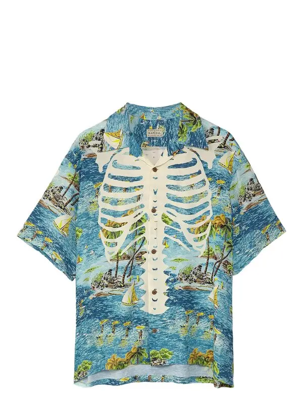 Kapital Rayon Kamekameha Bone Aloha Shirt - Blue