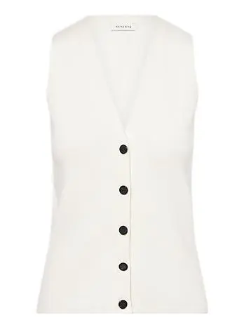 ANINE BING Lawrence V-neck Stretch-wool Blend Vest - Ivory