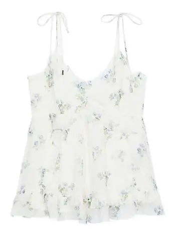 The Kooples Floral Print Woven Cami Top - White / Sky Blue