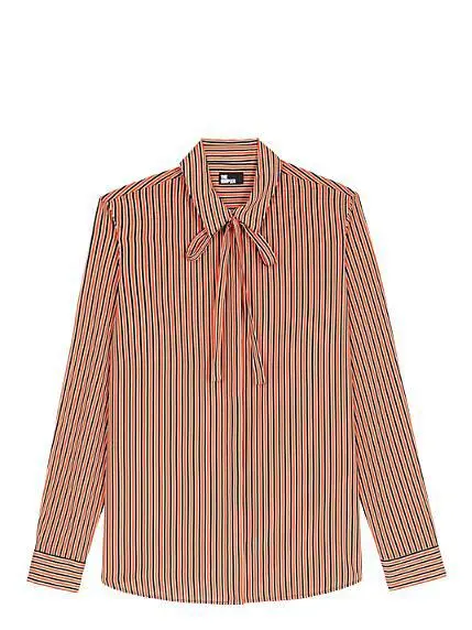 The Kooples Striped Tie-neck Shirt - Dark Navy / Fire Red