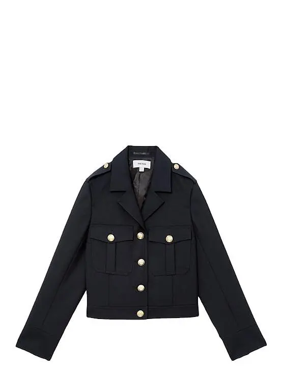 REISS Jaque Cropped Wool Jacket - Black