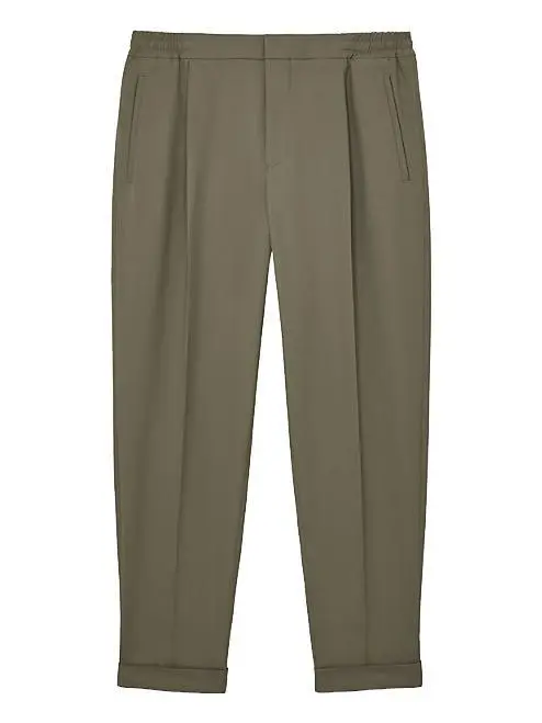 REISS Tapered-leg Stretch-woven Trousers - Sage