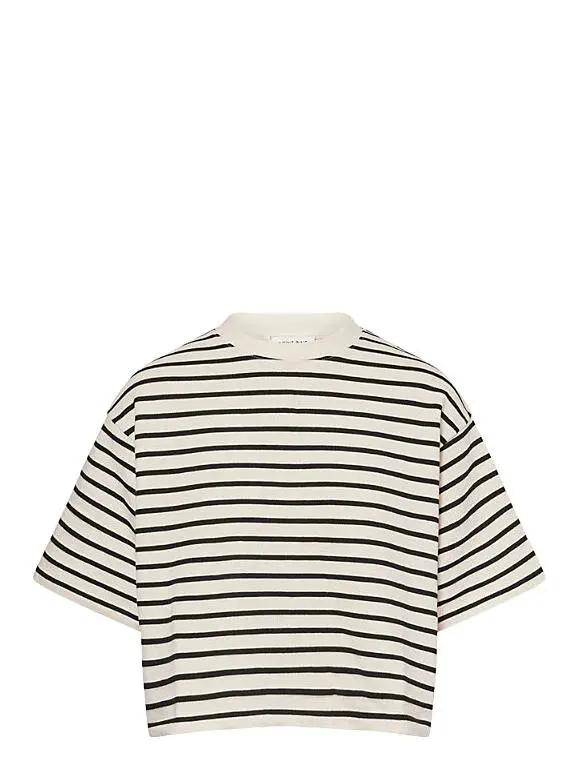 ANINE BING Cropped Cotton-blend T-shirt - Blk Stripe French Terry