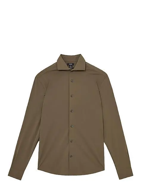REISS Charge Long-sleeved Stretch-jersey Shirt - Olive Green