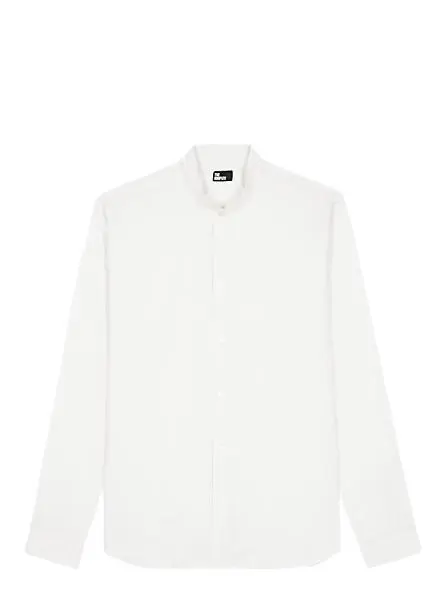The Kooples Striped Band-collar Cotton Shirt - White / Black