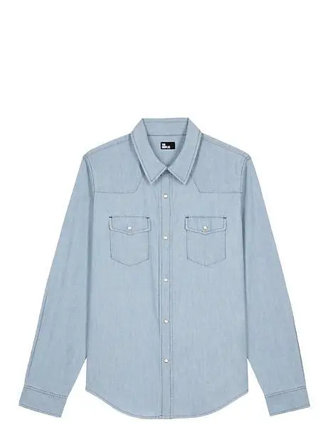 The Kooples Yoke-detail Faded Denim Shirt - Baby Blue